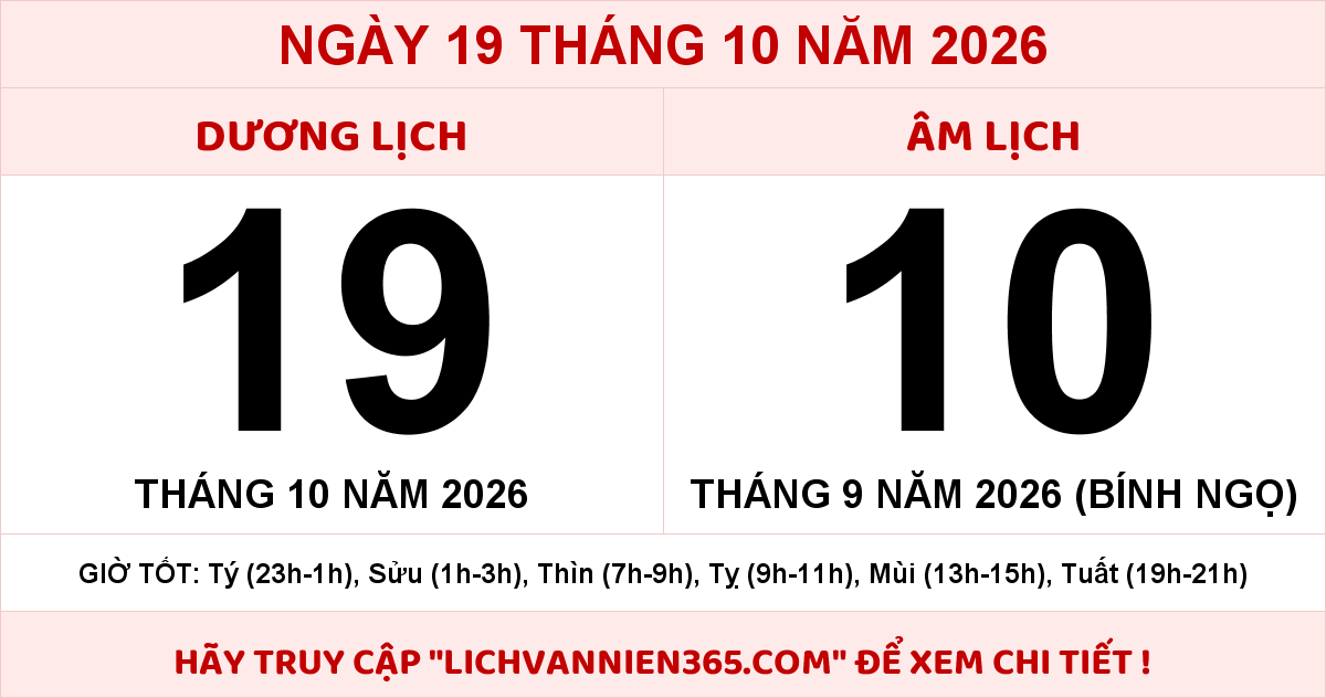 Lịch âm 19/10 – Âm lịch hôm nay 19/10/2026 chính xác nhất