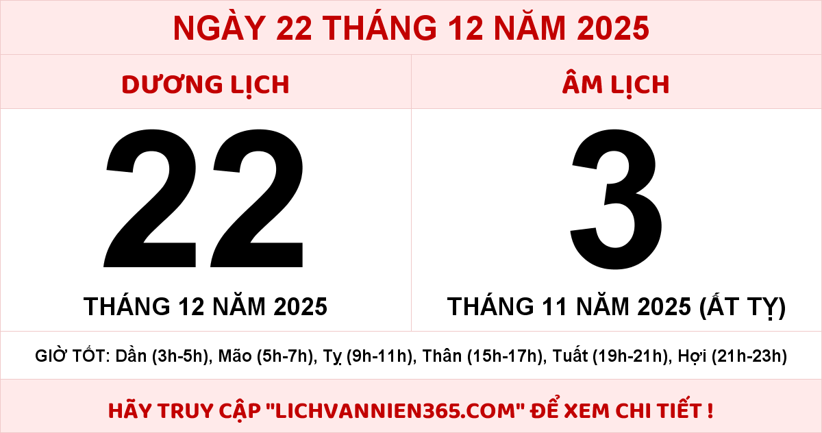 Lịch âm 22/12 – Âm lịch hôm nay 22/12/2025 chính xác nhất